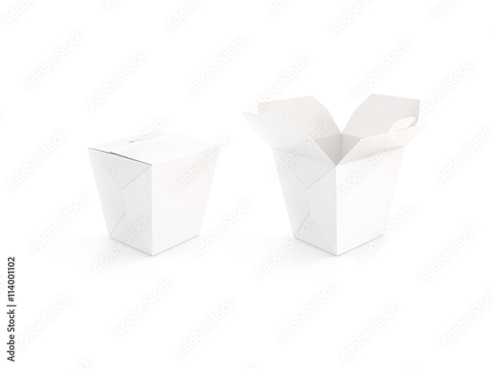 Close and open blank wok box mockup stand isolated, 3d rendering. Empty ...