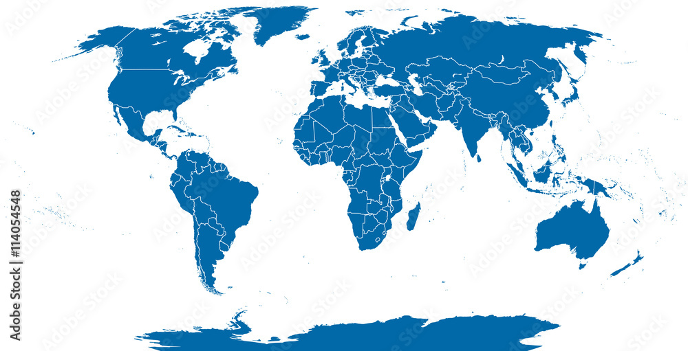 World political map outline. Detailed map of the world with shorelines ...