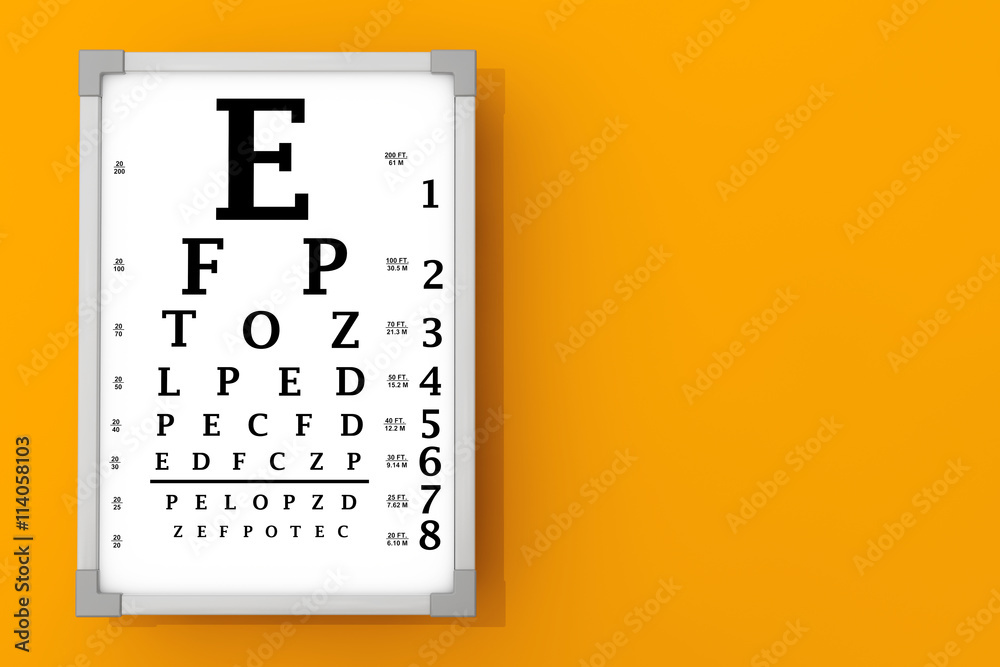 Snellen Eye Chart Test Box. 3d Rendering Stock Illustration | Adobe Stock