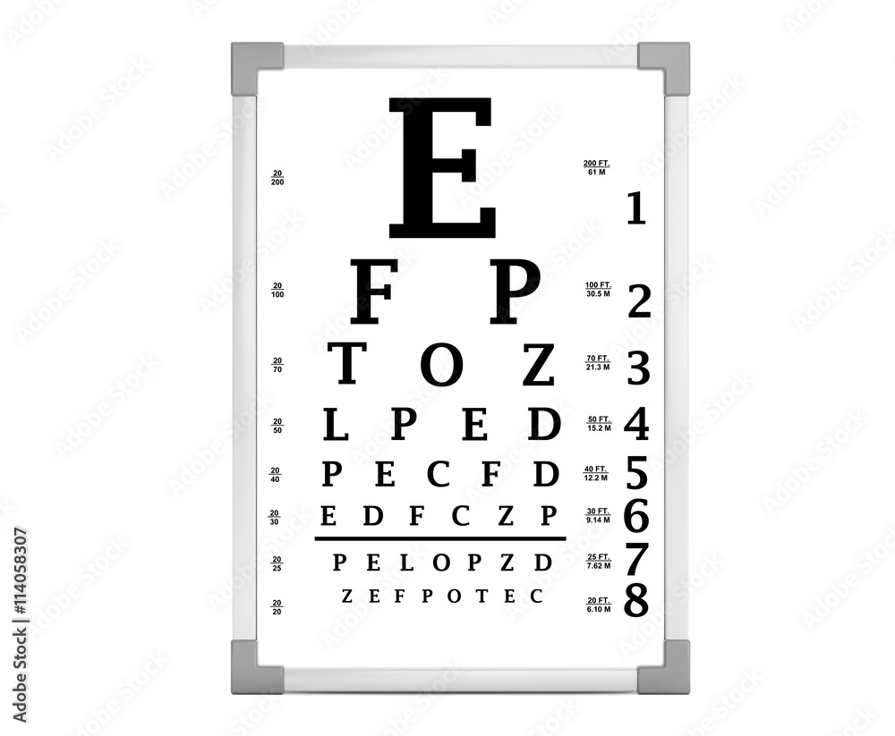 Snellen Eye Chart Test Box. 3d Rendering Stock Illustration | Adobe Stock