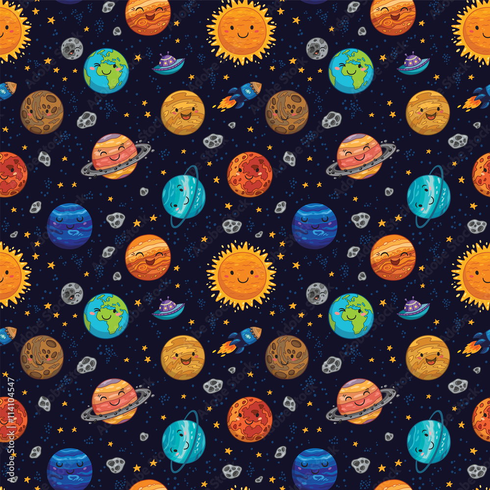 Seamless space pattern background with planets, stars and comets. Stock ...