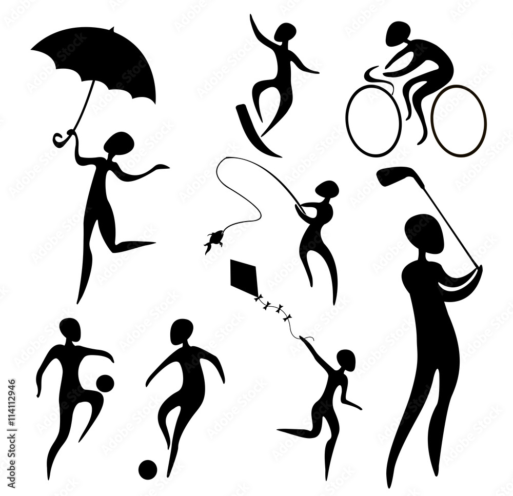 Summer fun activity. Abstract vector silhouettes of active people on a ...