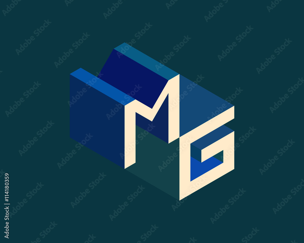 MG isometric 3D letter logo. three-dimensional stock vector alphabet ...