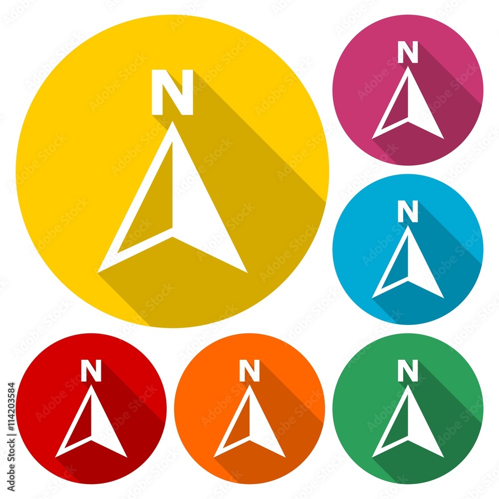 Vector north direction compass icons set with long shadow Stock Vector ...