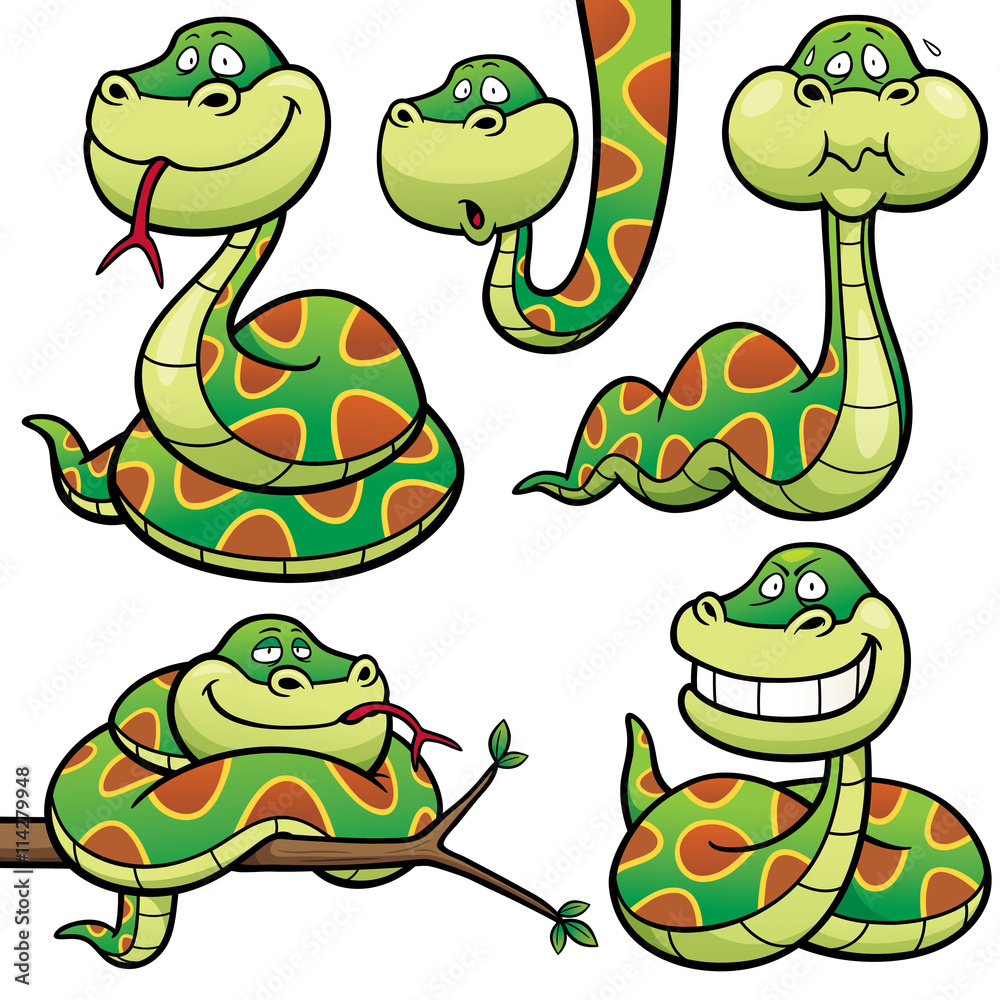 Cute Cartoon Snake Expressions and Poses Stock Vector | Adobe Stock