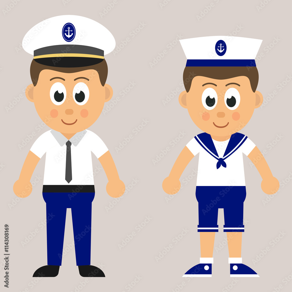 cartoon marine captain and marine boy Stock Vector | Adobe Stock
