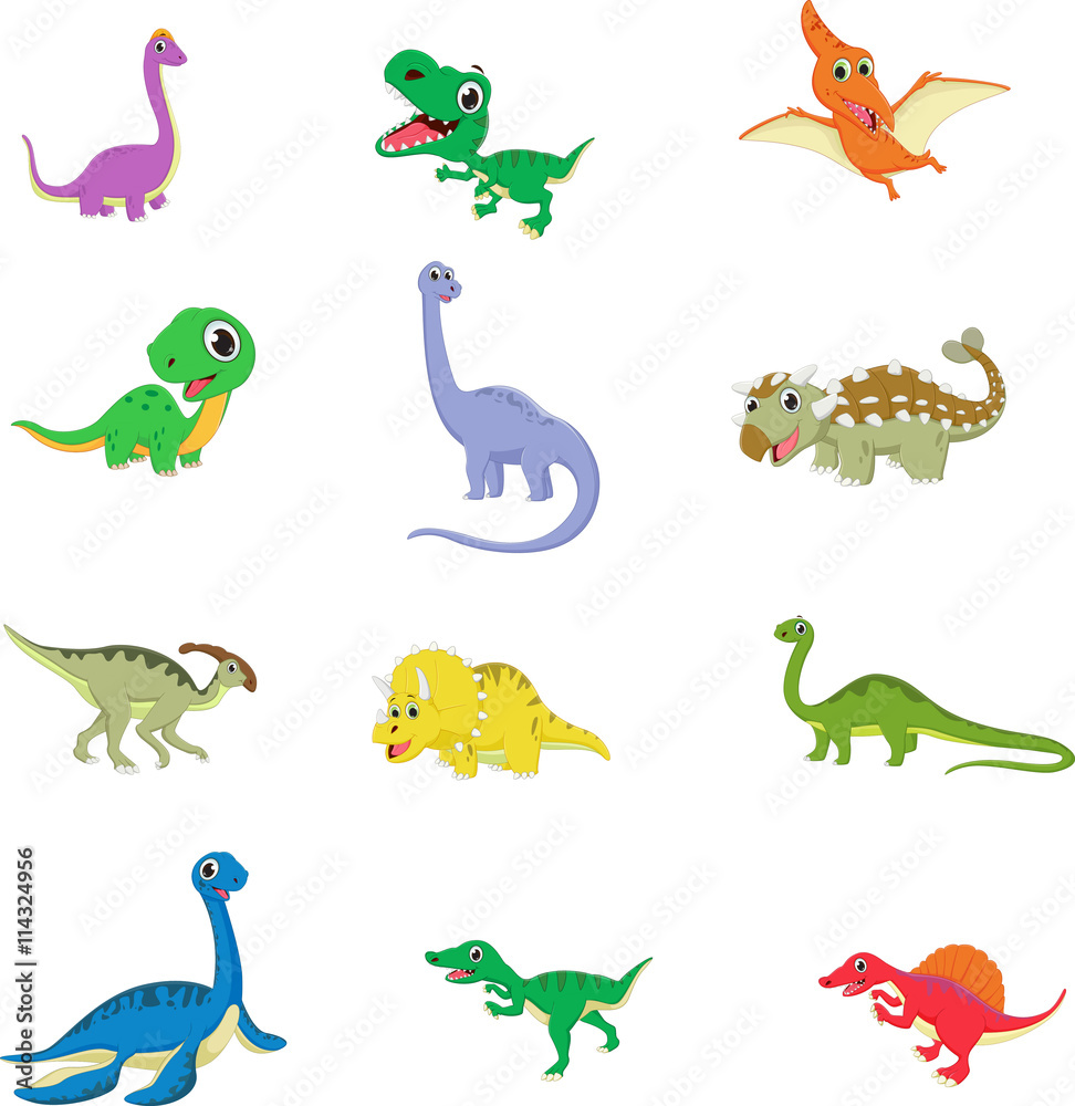 cute dinosaurs cartoon collection set Stock Vector | Adobe Stock