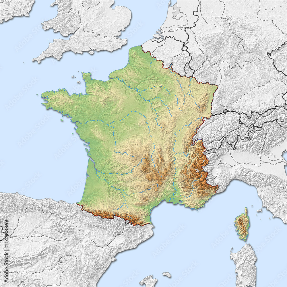 Relief map of France Stock Illustration | Adobe Stock