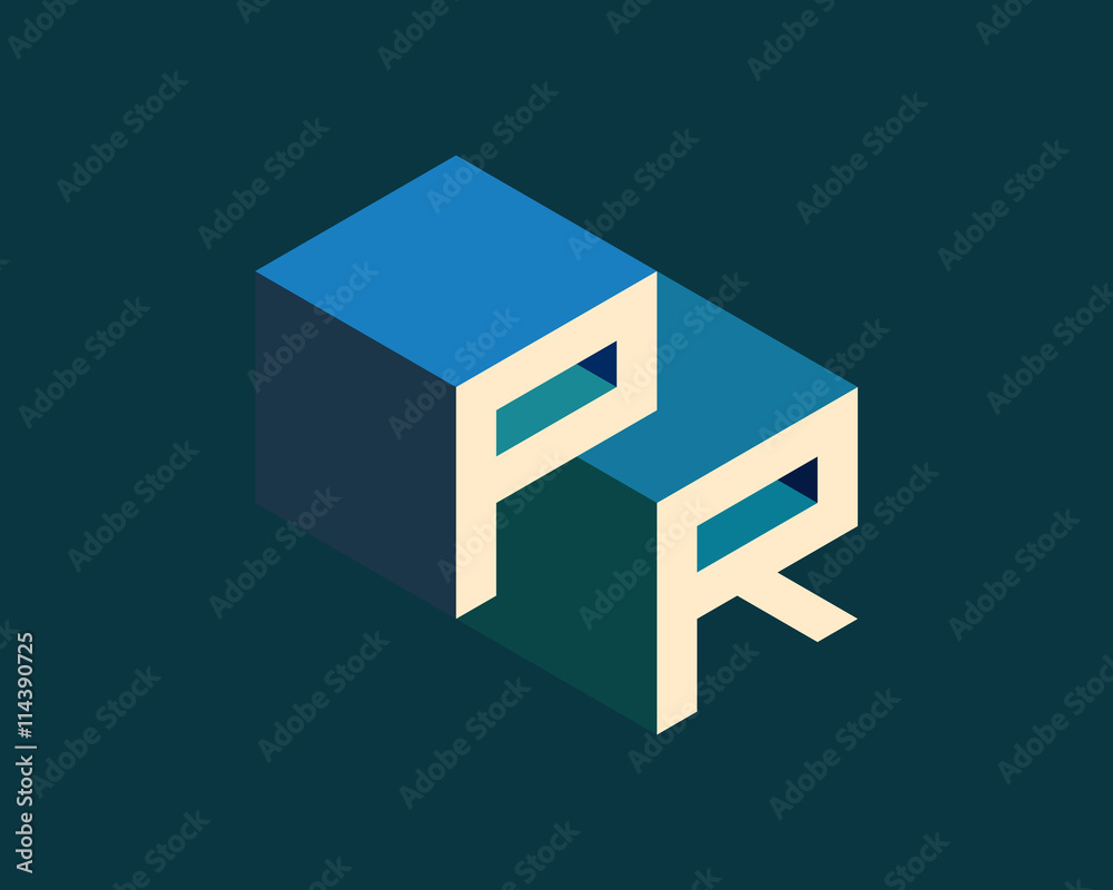 PR isometric 3D letter logo. three-dimensional stock vector alphabet ...