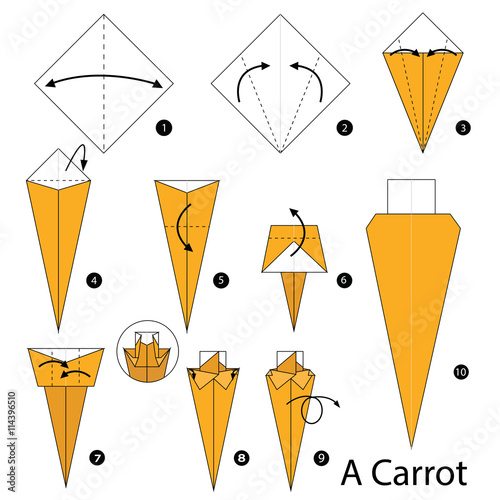 Step by step instructions how to make origami A Carrot. Stock Vector ...