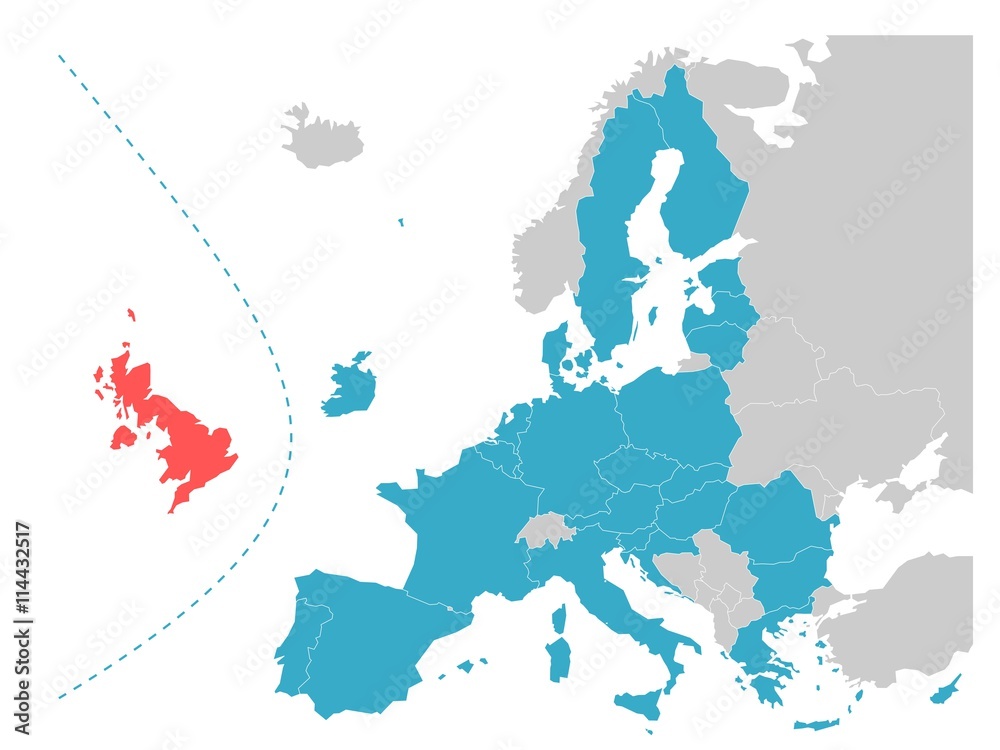 Brexit theme map - map of Europe with highlighted EU member states and ...