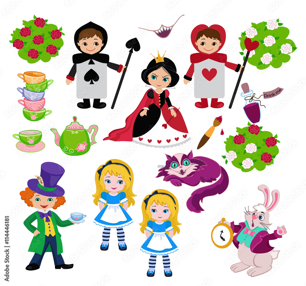 Alice in Wonderland. Vector set of characters. Stock Vector | Adobe Stock