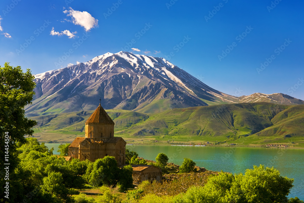 Turkey. Akdamar Island in Van Lake. The Armenian Cathedral Church of ...