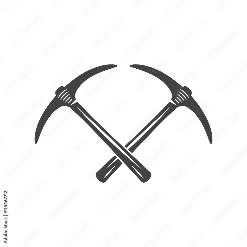 Two crossed battleaxes, battle axes. Black on white flat vector ... Two crossed battleaxes, battle axes. Black on white flat vector ...