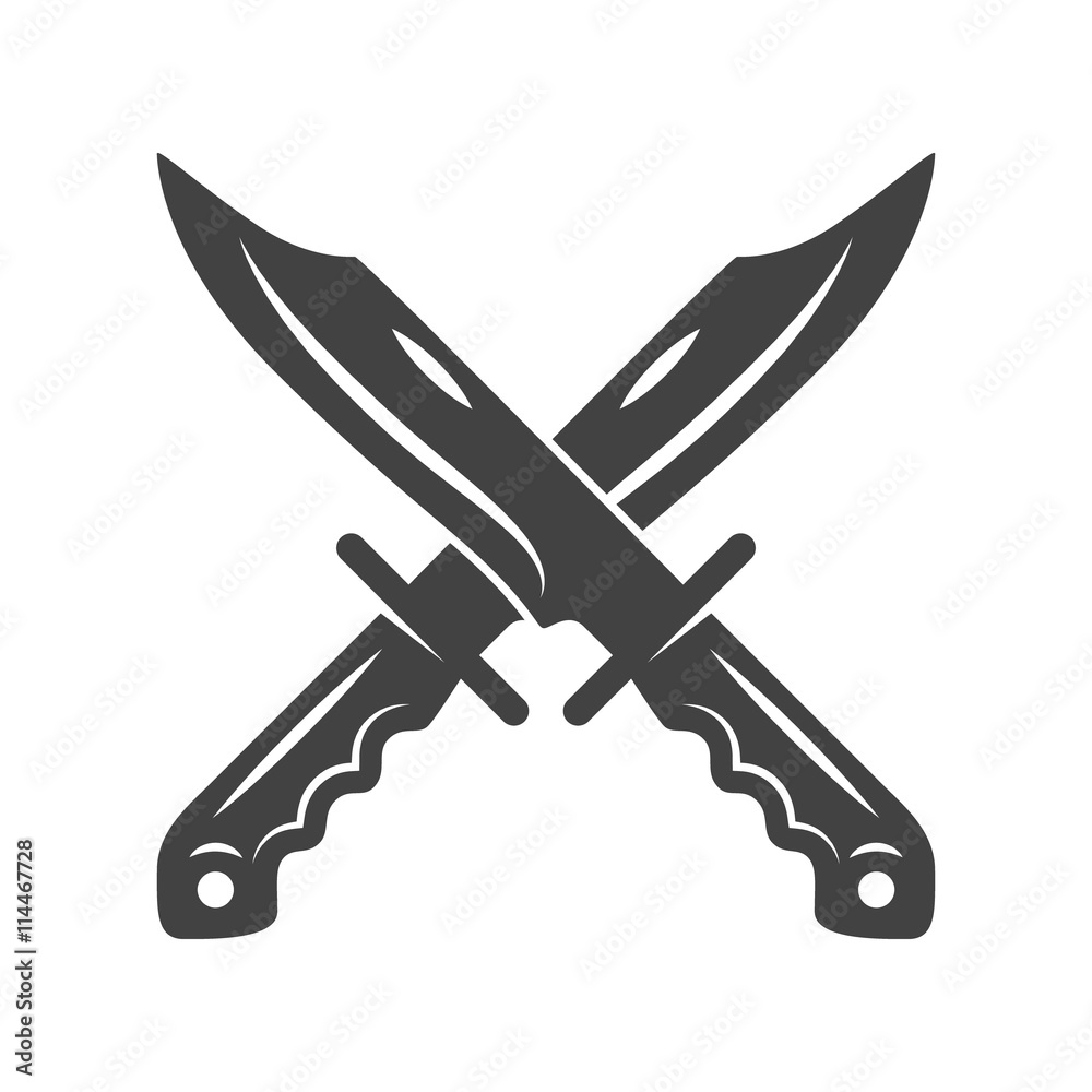 Two crossed battleaxes, battle axes. Black on white flat vector ... Two crossed battleaxes, battle axes. Black on white flat vector ...