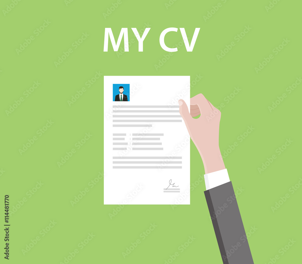 Vector de Stock cv curriculum vitae businessman holding his resume ...