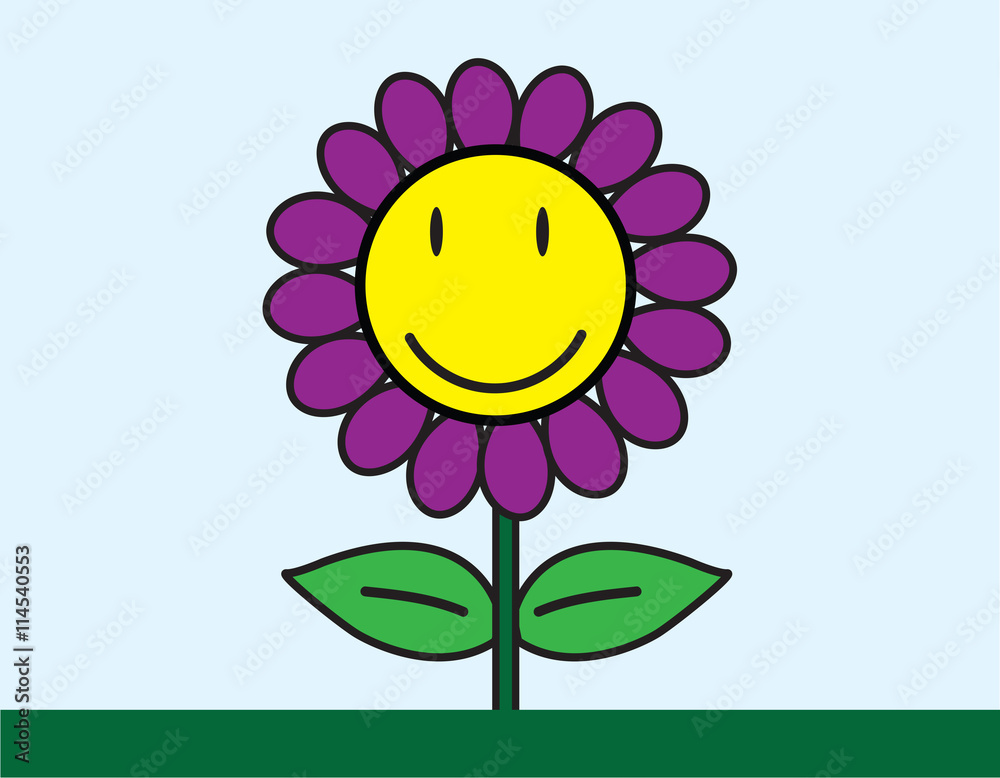 vector of smiley flower cartoon drawing Stock Vector | Adobe Stock