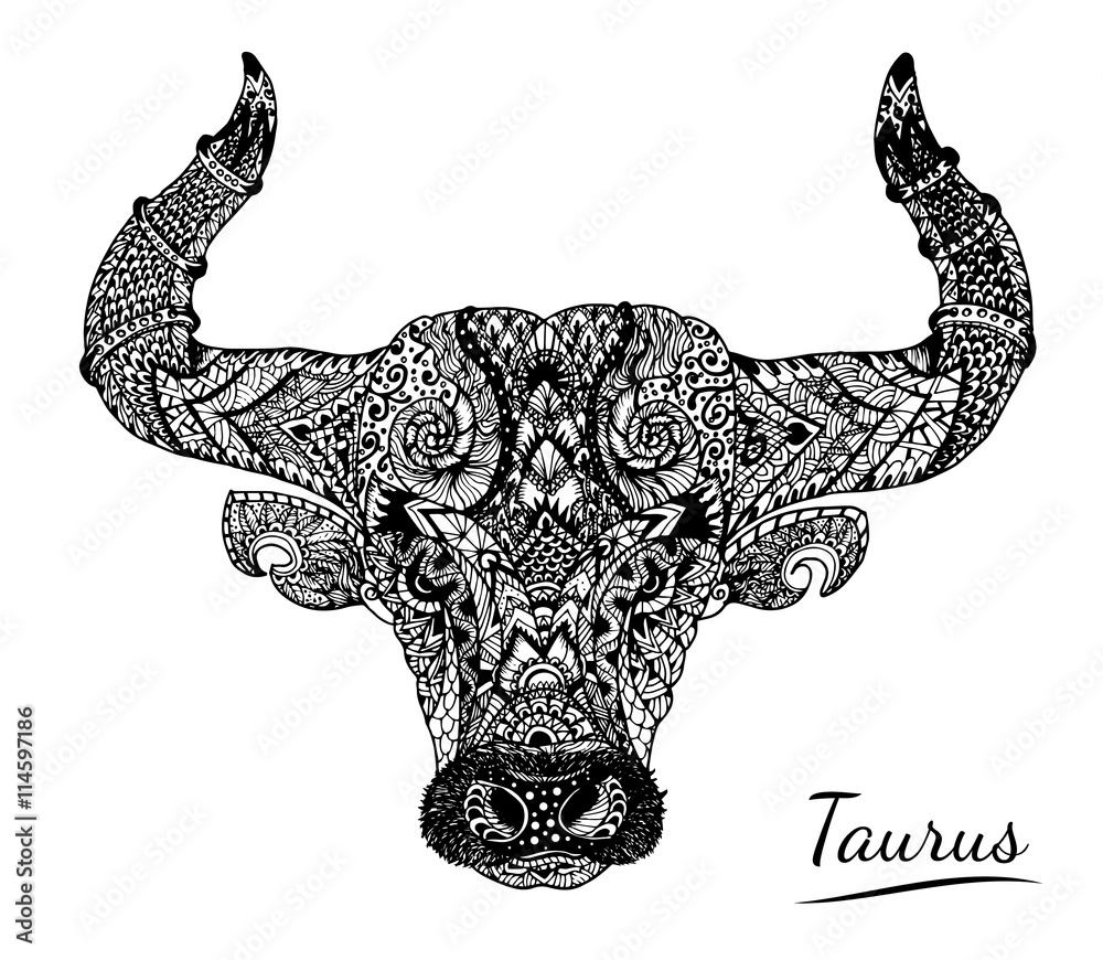 Taurus zentangle of zodiac.Taurus zentangle by hand drawing. Stock ...