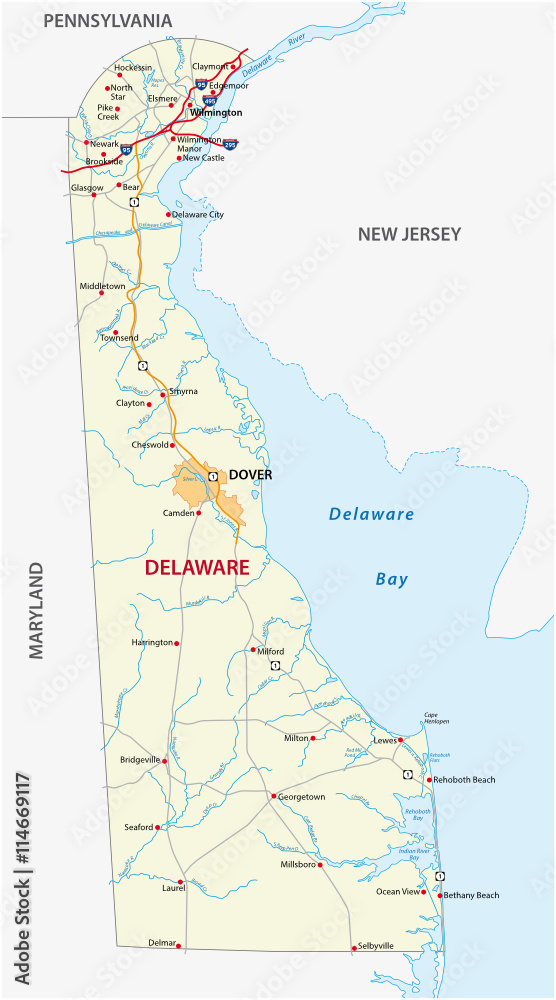 road map of the US state delaware Stock Vector | Adobe Stock