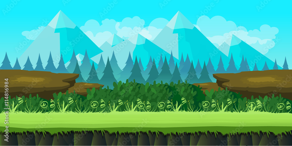 cute game background of mountains and grass Stock Vector | Adobe Stock