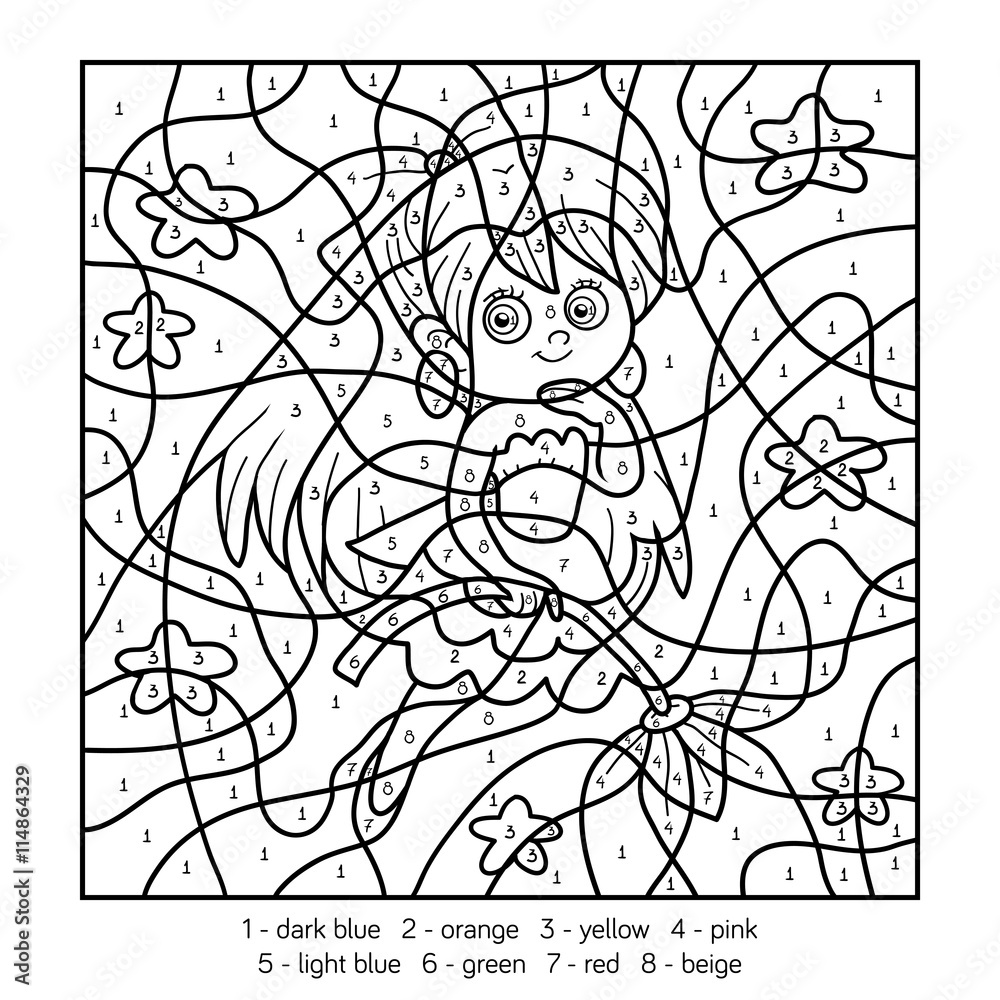 Color by number, fairy girl Stock Vector | Adobe Stock