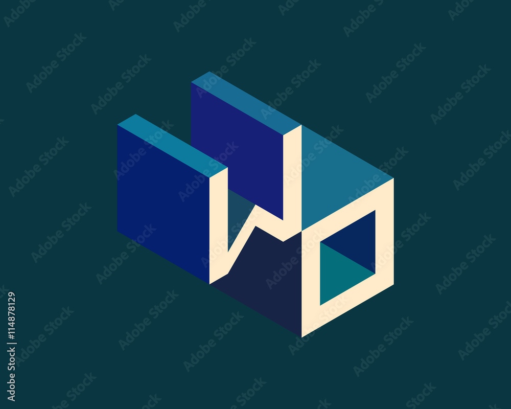 WO isometric 3D letter logo. three-dimensional stock vector alphabet ...