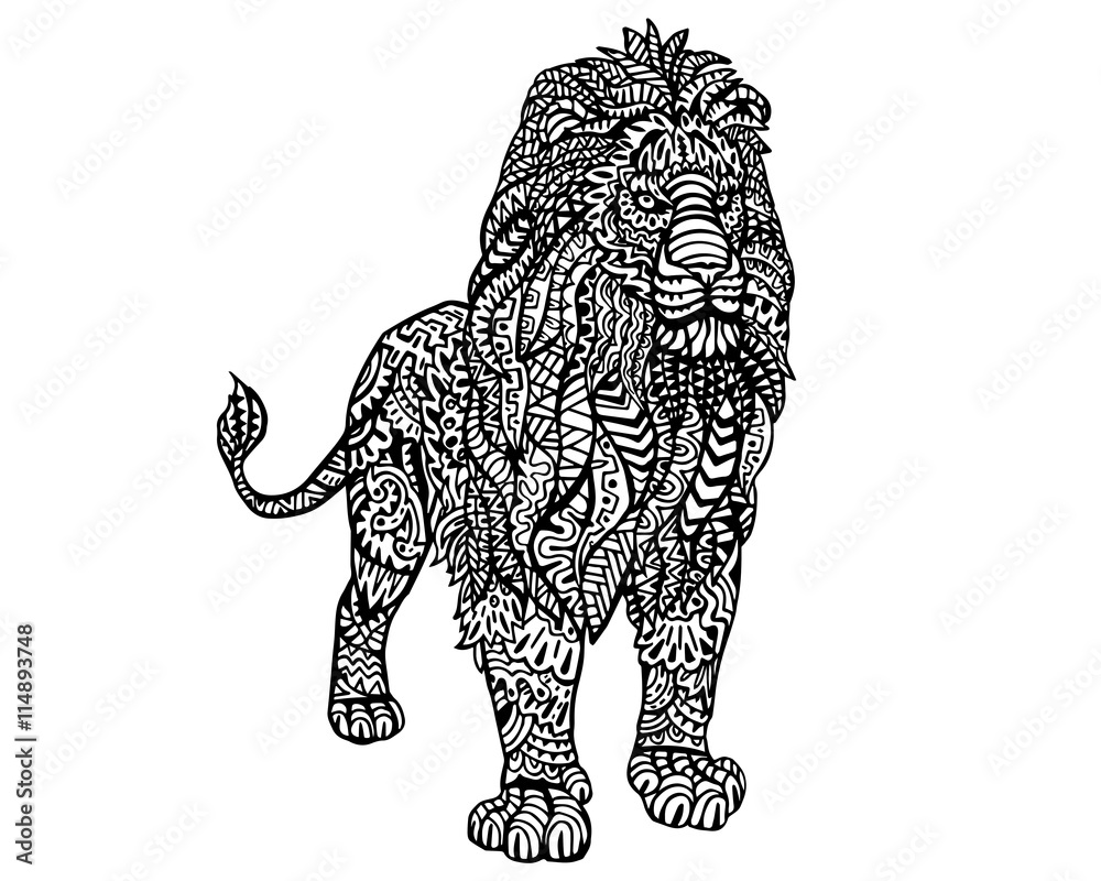 Ethnic Animal Doodle Detail Pattern - Lion Zentangle Illustration Stock ...