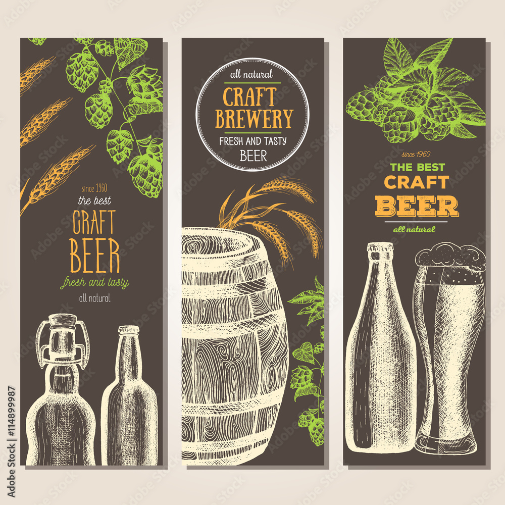 Banner set. Vector illustration in sketch style. Hand drawn beer ...