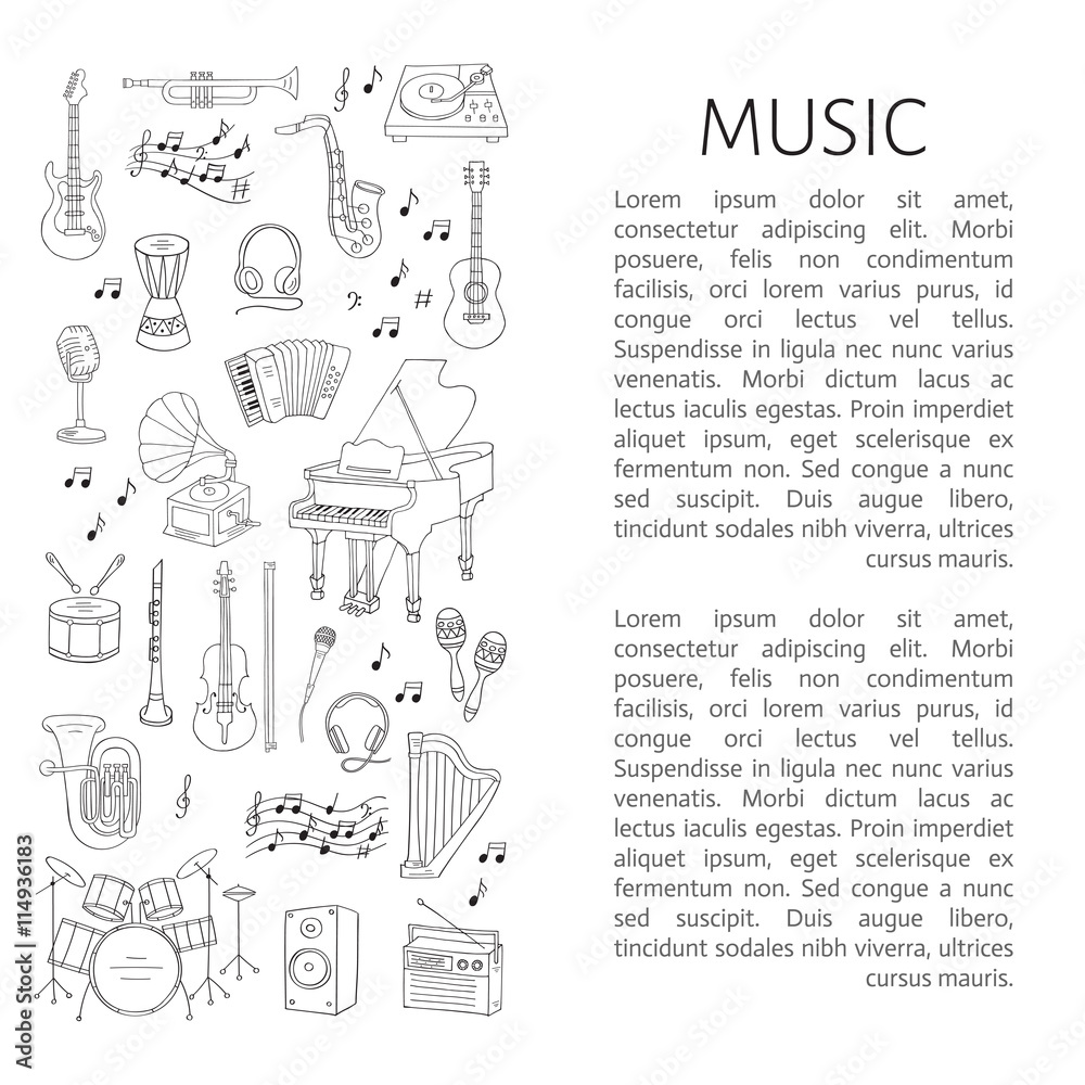 Music icon set vector illustrations hand drawn doodle. Musical ...