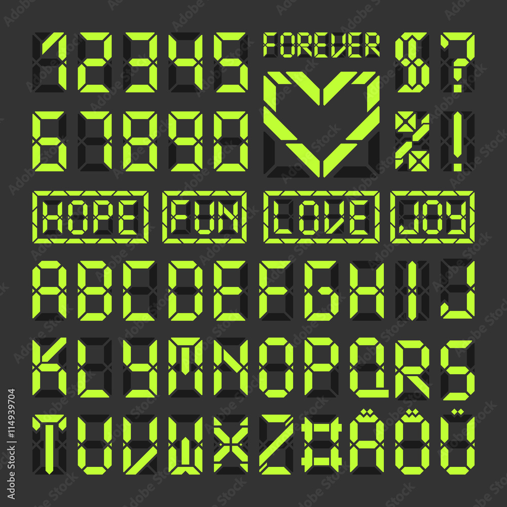 Digital led font alphabet letters and numbers Stock Vector | Adobe Stock