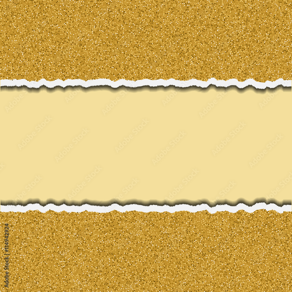Gold glittering torn paper pieces. Ripped paper frame vector ...