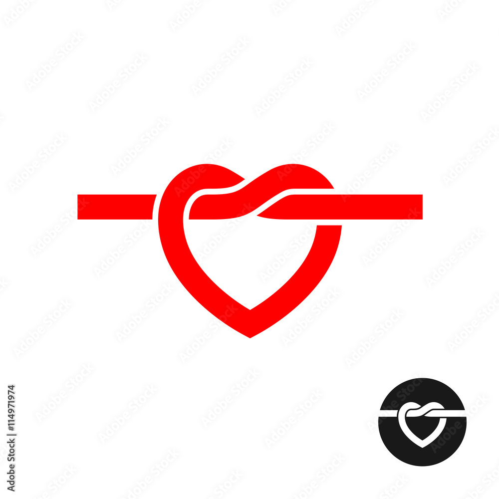 Heart knot silhouette logo. Simple red heart rope symbol. Stock Vector ...