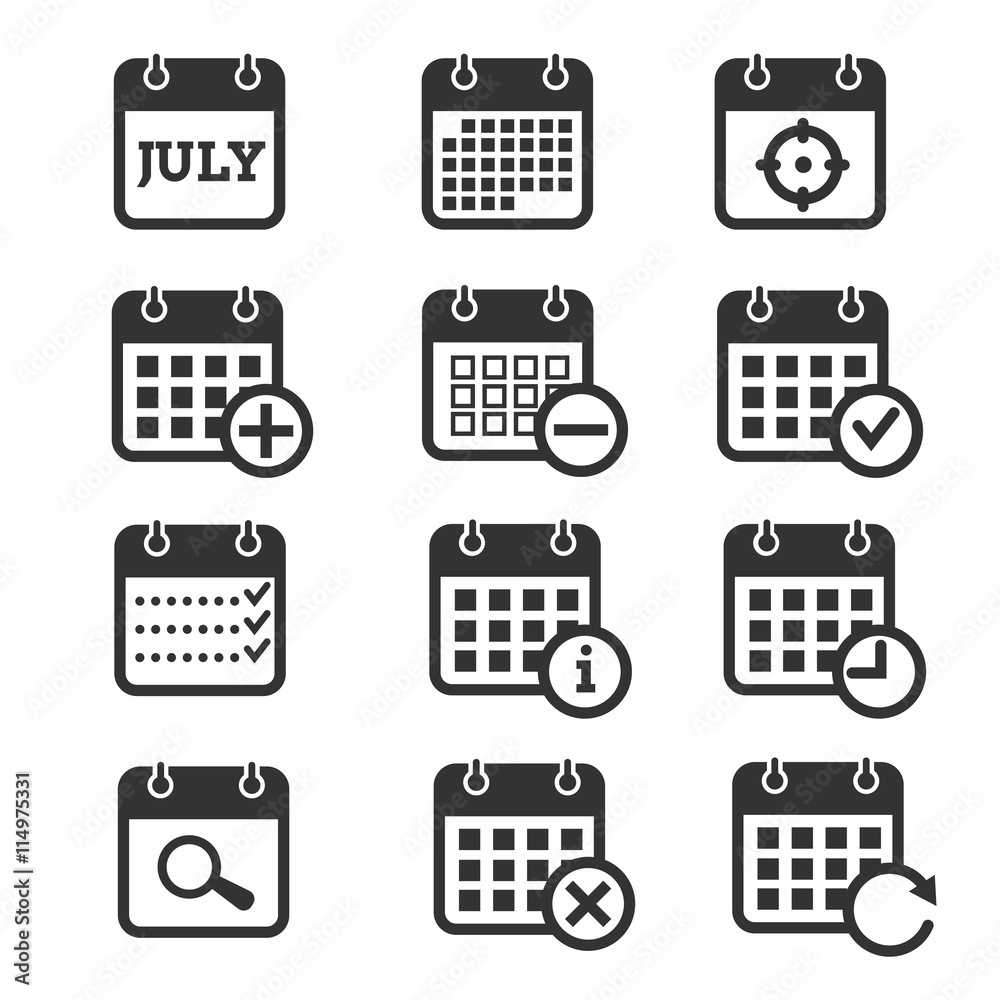Time, date and calendar vector icons. Calendar icons for organizer and ...