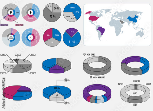 Infographic elements pack, round shaped. World map with all countries ...