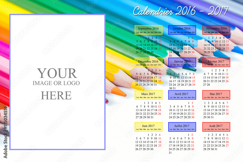 Calendrier scolaire 2016 - 2017 Stock Photo | Adobe Stock
