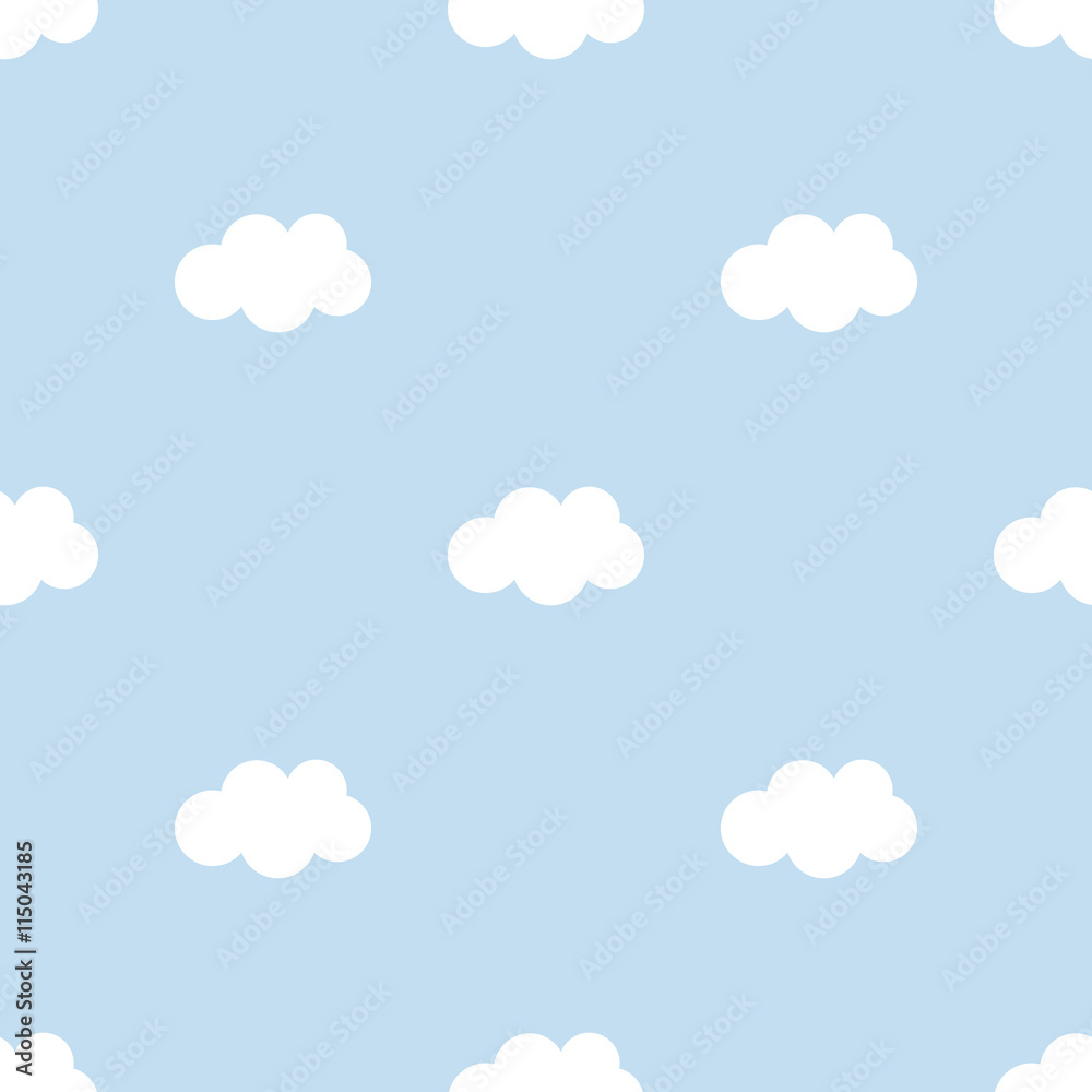 Flat design cute blue sky with clouds seamless pattern background. Stock Vector | Adobe Stock