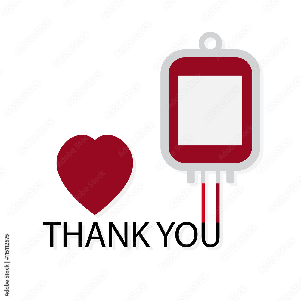blood donation concept with heart and word thank you, vector ...