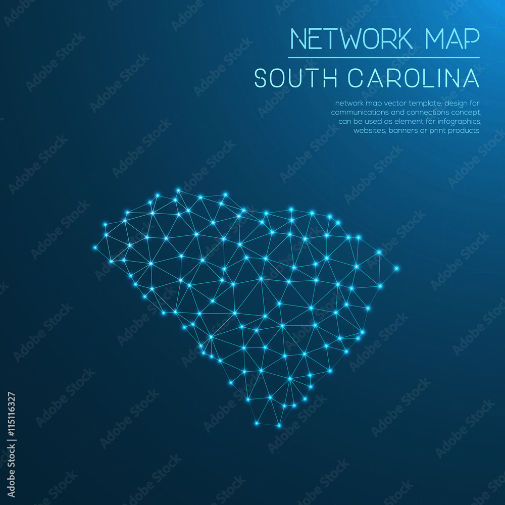 South Carolina network map. Abstract polygonal US state map design ...
