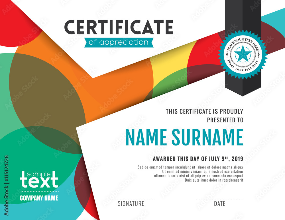 Modern colorful circles certificate background design template Stock ...