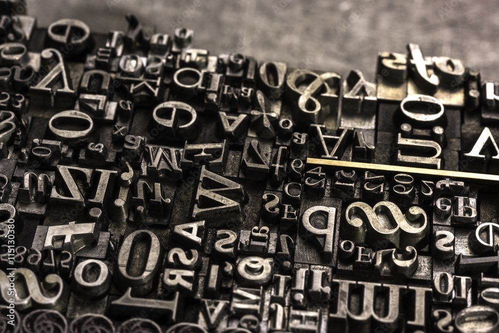 Historical letterpress types, also called as lead letters. These kind ...