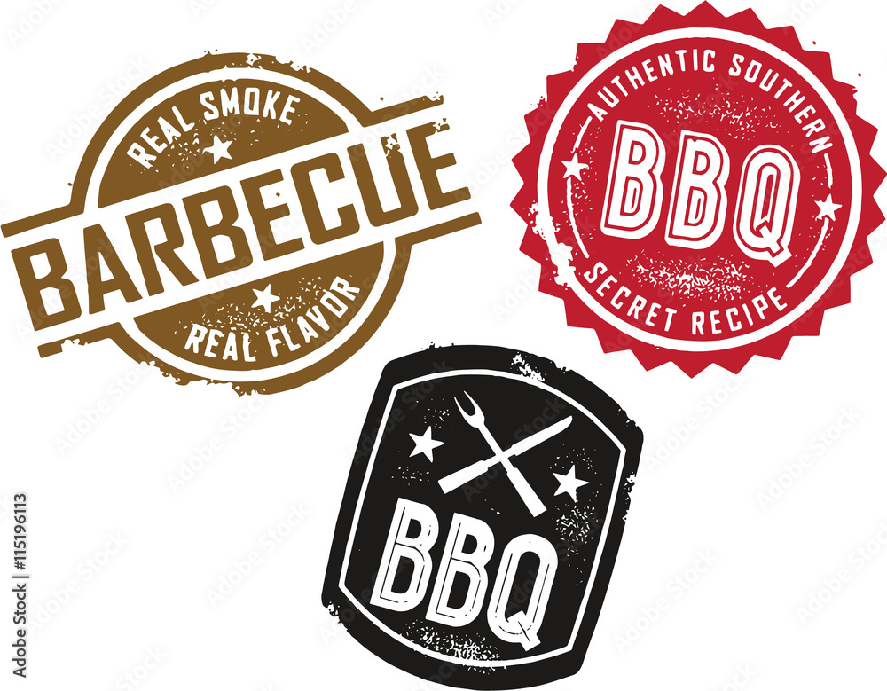 Vintage Barbecue BBQ Menu Design Stamps Stock Vector | Adobe Stock