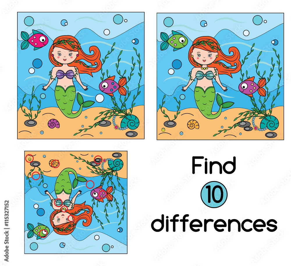 Find the differences educational children game. Kids activity sheet ...