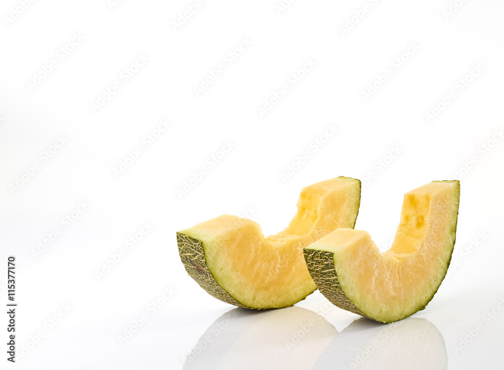 Hamigua Melon cut into slices, Hami Melon, Hami Cantaloupe isolated on ...