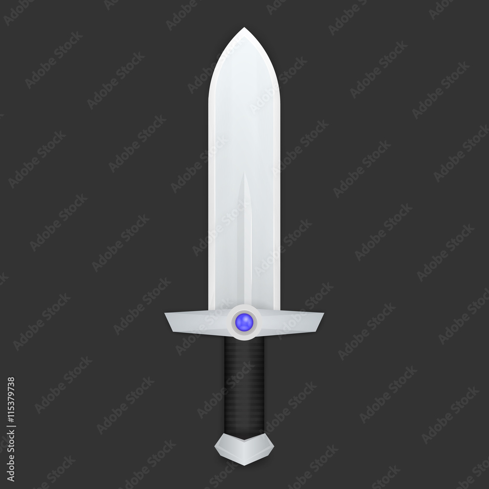 Stock-Vektorgrafik „Cartoon sword with blue gem on dark, vector ...
