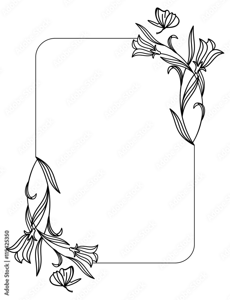 Rounded corners vertical framework with bluebells. Design element for ...