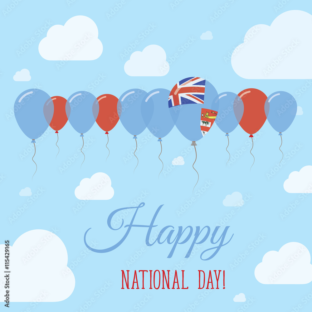 Fiji National Day Flat Patriotic Poster. Row of Balloons in Colors of ...