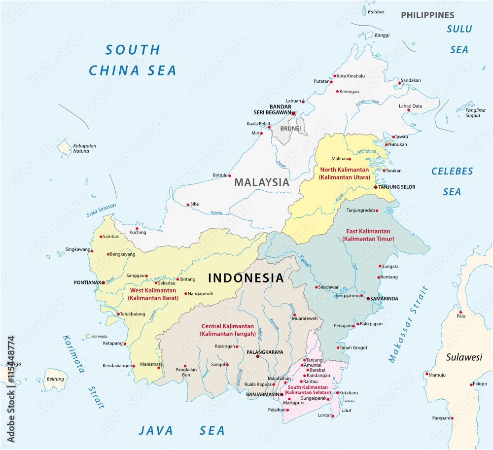 administrative and political vector map of Indonesia's districts on the ...