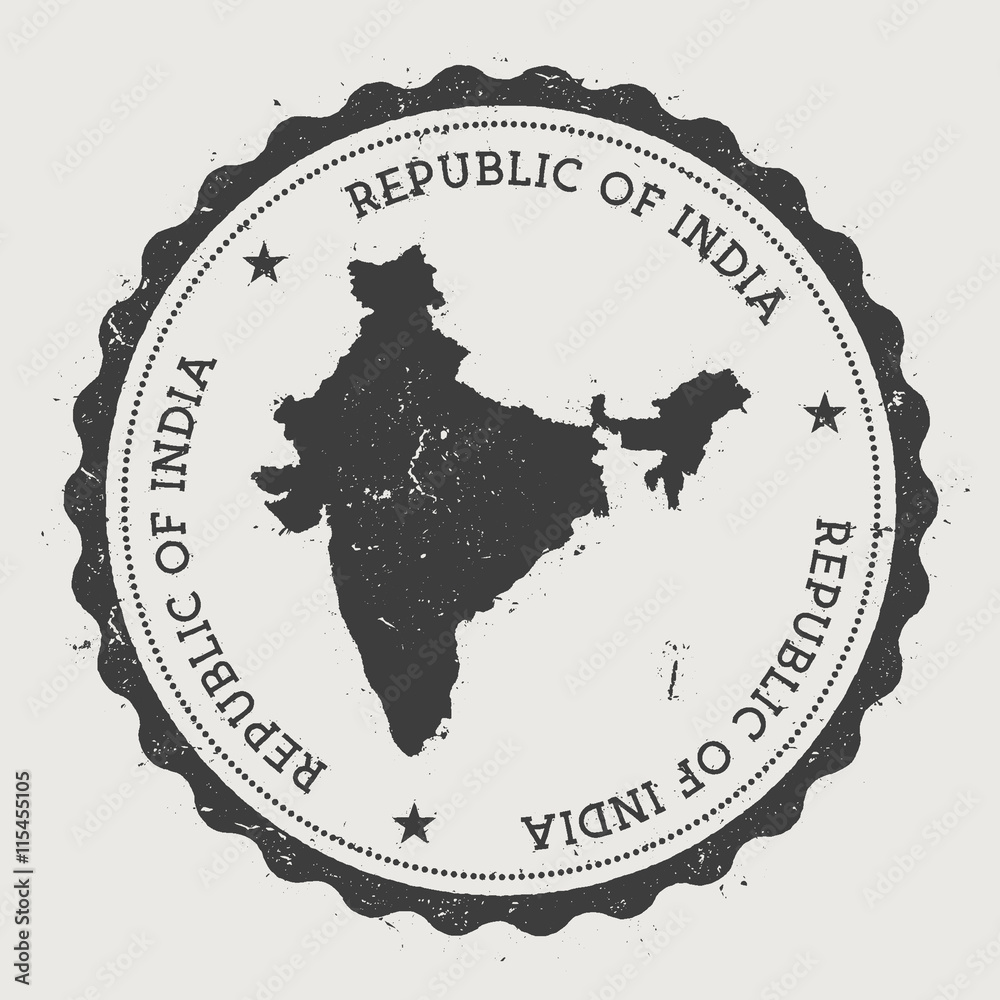 India hipster round rubber stamp with country map. Vintage passport ...