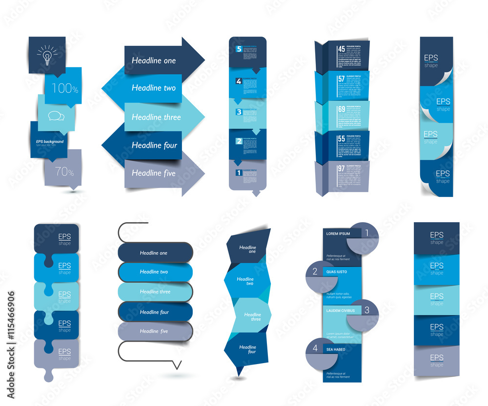 Big set of infographics step by step vertical tables, elements ...