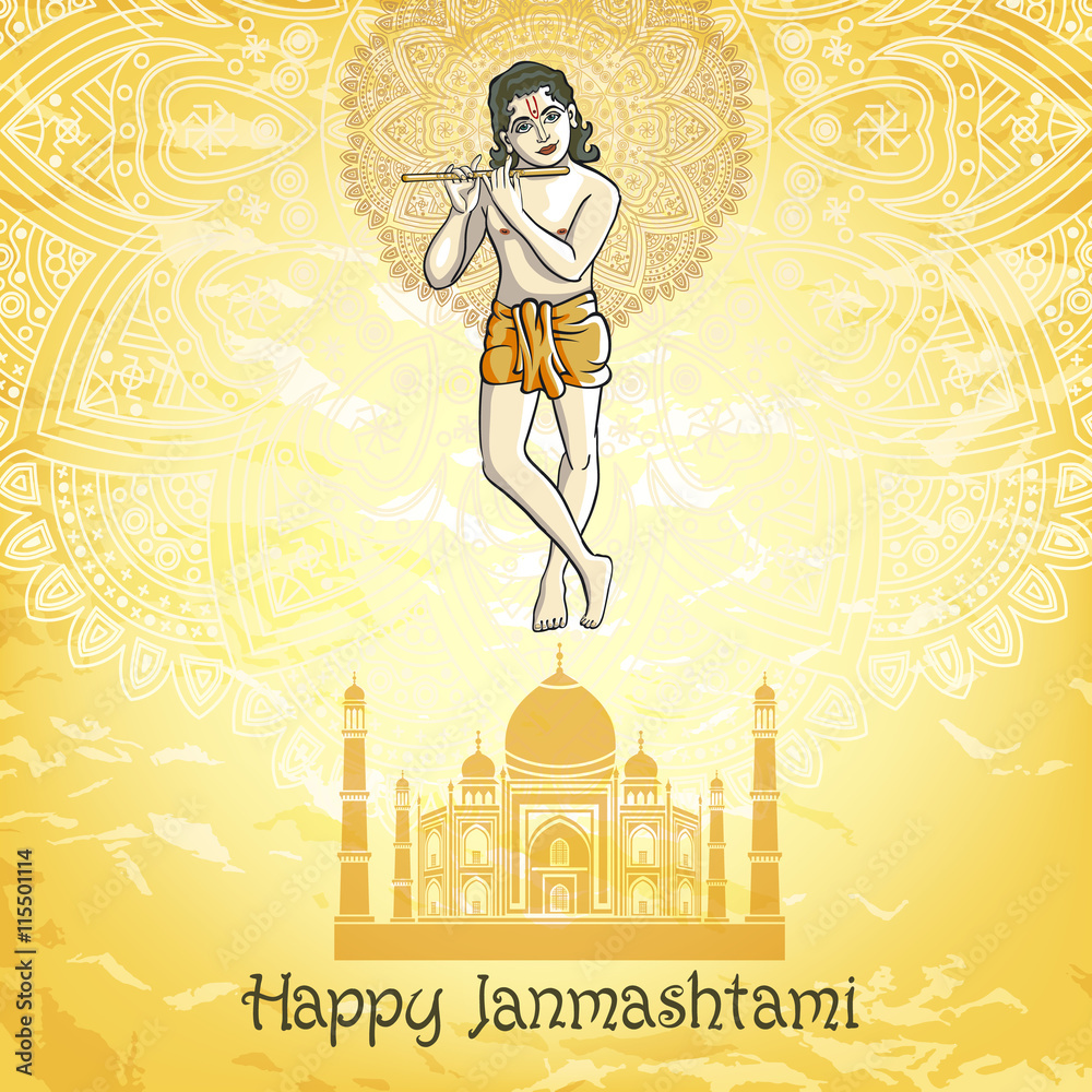 Krishna playing the flute. Vector illustration for the Indian festival ...
